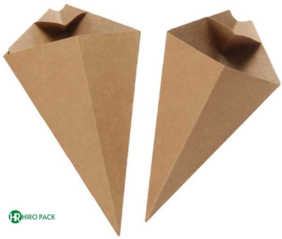 HIRO Manufactured Food Cones with Dip Pocket, Disposable Kraft Paper ...