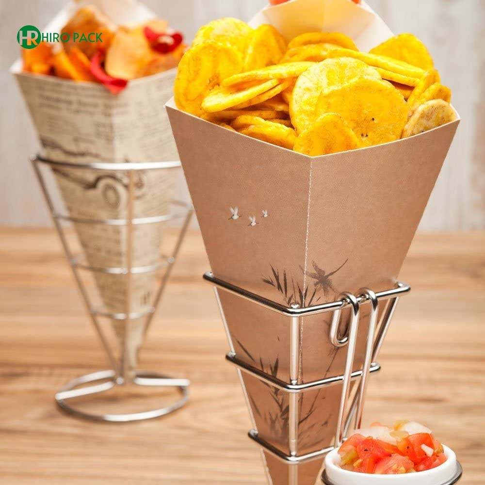 HIRO Manufactured Food Cones with Dip Pocket, Disposable Kraft Paper ...