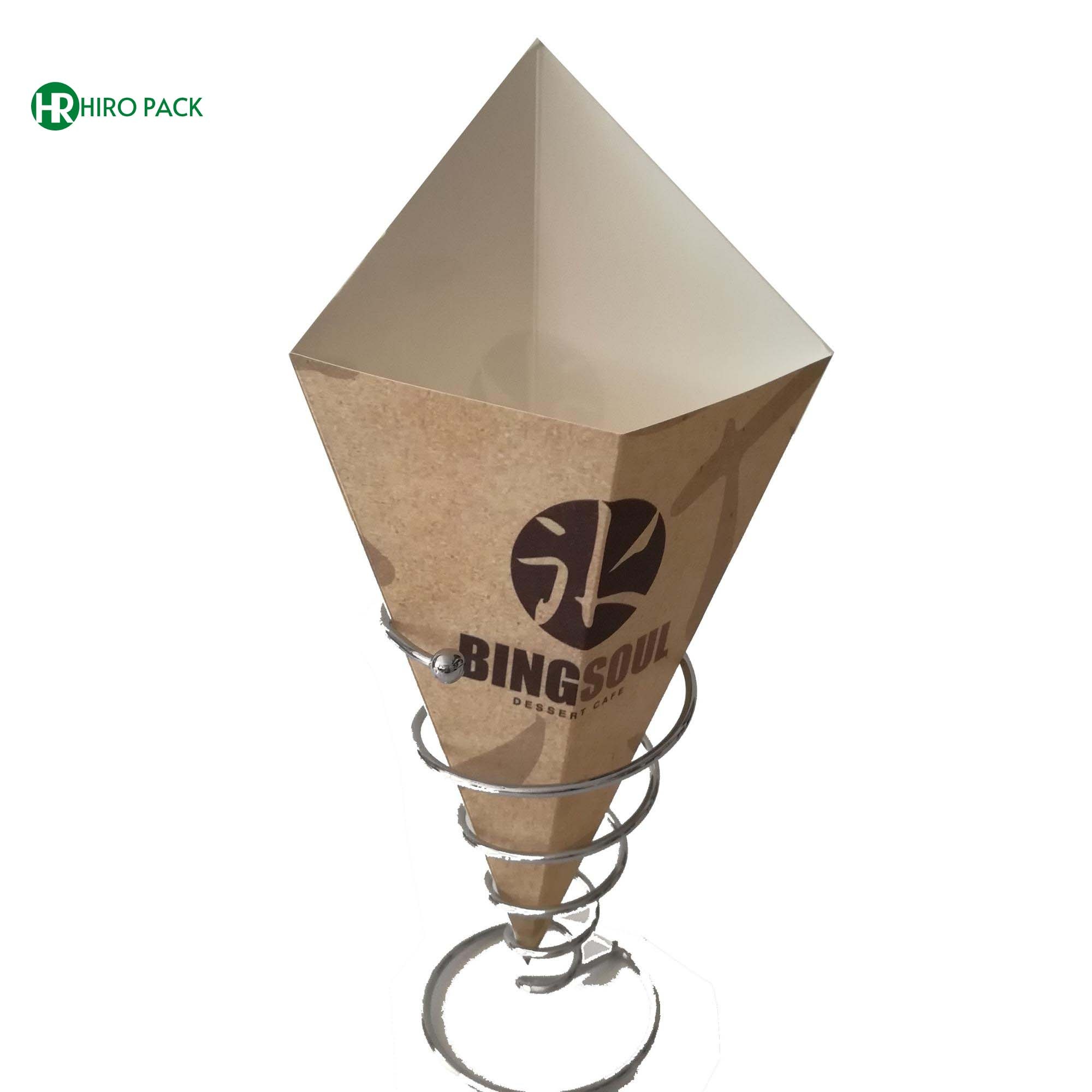 HIRO Manufactured Food Cones with Dip Pocket, Disposable Kraft Paper ...