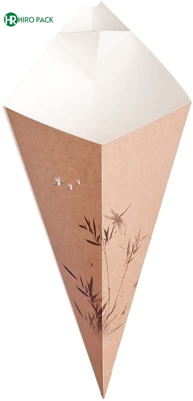 HIRO Manufactured Eco Friendly Brown Paper Cones for chips French fires