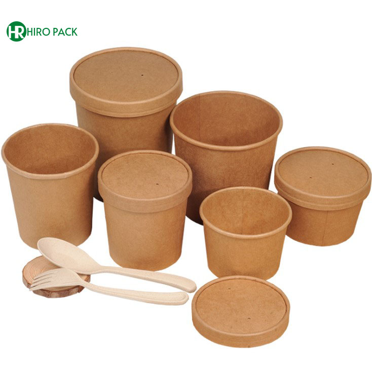 Disposable Kraft Paper Soup Containers with Lids